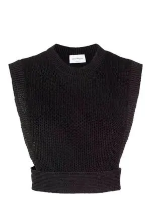 FERRAGAMO Intarsia-knit Cropped Top - Black