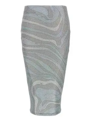 Emilio Pucci Marmo-Print Jersey-Lamé Knee-Length Skirt Grey