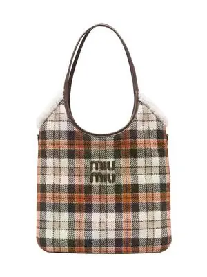 Miu Miu Ivy Tartan Tote Bag - Brown