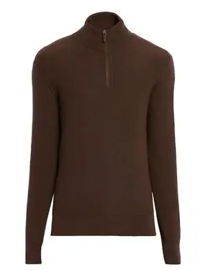 Zegna Cashmere Waffle-Knit Quarter-Zip Sweater Md Brw Sld
