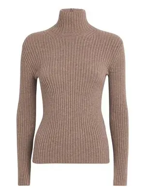 Max Mara Wool-blend Ribbed High-neck Sweater - Beige