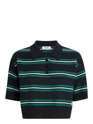 Sandro Striped Cropped Polo Sweater - Blue