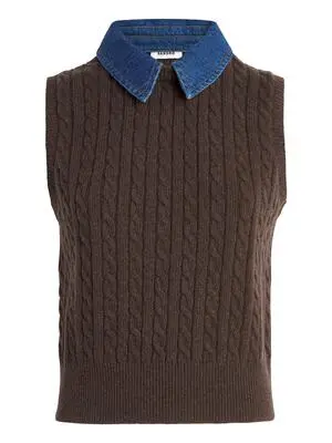 Sandro Wool-blend Sweater Vest With Denim Collar - Brown