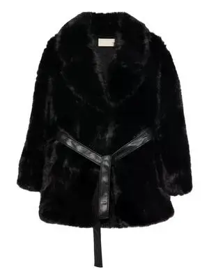 Vanessa Bruno Belted Faux Fur Jacket - Black
