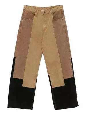GLASS CYPRESS Patchwork Wide-leg Trousers - Brown