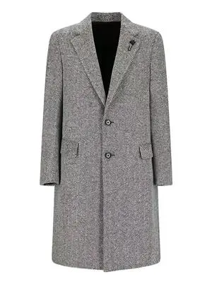 LARDINI Herringbone Button-up Coat - Grey