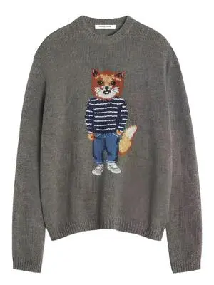 Maison Kitsuné Fox Graphic Crewneck Sweater - Grey