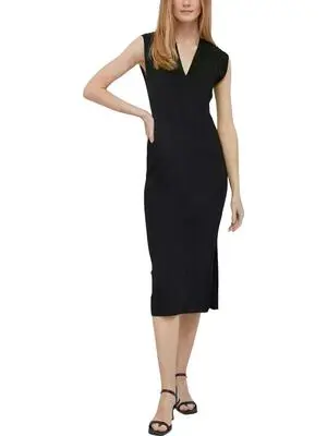 Dkny Ribbed Knit V-neck Dress - Black