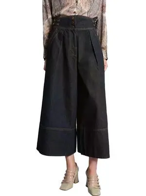 Zimmermann Buckle-detail Pleated Denim Culottes - Blue