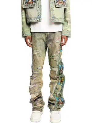 WHO DECIDES WAR BY EV BRAVADO Distressed Panelled Straight Leg Jeans - Neutrals