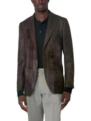 SANTANIELLO Single-breasted Checked Blazer - Brown