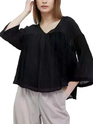 Dkny Tie-back Textured Blouse - Black