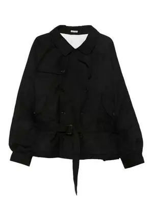 GLASS CYPRESS Belted Double-breasted Coat - Black
