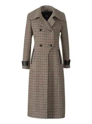 Mackage Houndstooth Wool Maxi Coat - Earth Brown Multi