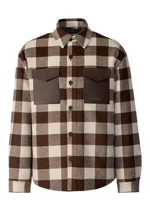 Mackage Ryker-pl Plaid Wool Overshirt With Leather Pocket - Coffee-cream Plaid