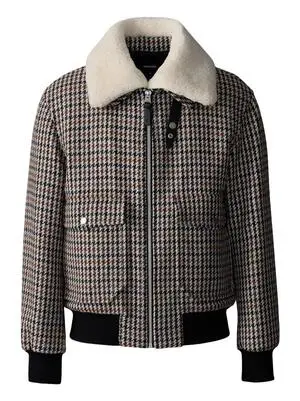 MACKAGE Mackage Rhett-HT Houndstooth Wool Bomber With Shearling Collar