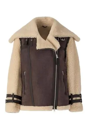 Mackage Rhoslyn Oversized Shearling Moto Jacket - Coffee-natural