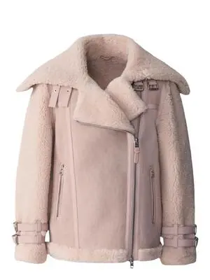 Mackage Rhoslyn Oversized Shearling Moto Jacket - Sepia Rose-sepia Rose
