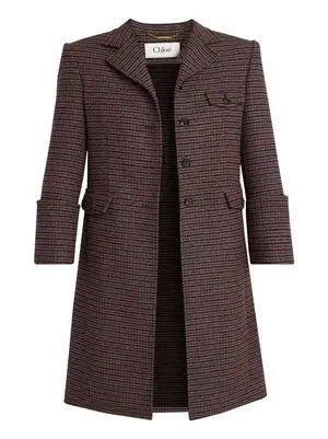 ChloƩ Houndstooth Wool-blend Riding Coat - Grey Red