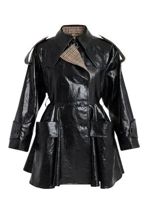 Chloé Coated Linen Belted Riding Trench Coat - Black