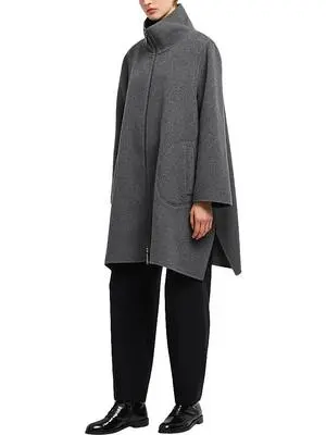 Emporio Armani Wool And Silk Zip Coat - Solid Medium