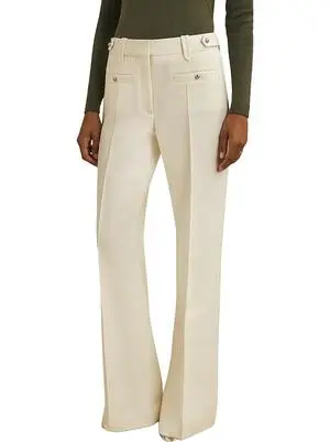 REISS Athena Wool Stud Trim Flare Leg Pants - White