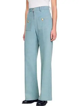 Sandro Faded High-rise Wide-leg Jeans - Blue Jean