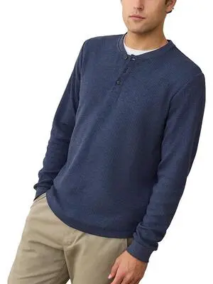 Marine Layer Waffle Knit Henley - Blue