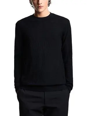 Emporio Armani Virgin Wool Geometric Jacquard Sweater - Solid Blue