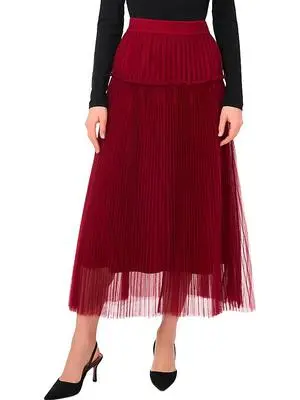 Vince Camuto Pleated Midi Skirt - Crimson