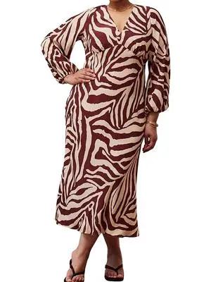 LIVE UNLIMITED Animal Stripe Long Sleeve Dress - Cream