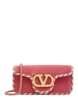 Valentino Garavani Locó Embellished Velvet Clutch - Pink