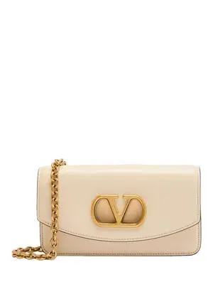Valentino Garavani Vain Small VLogo Leather Clutch Ivory
