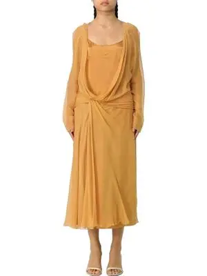 Alberta Ferretti Draped Chiffon Midi Dress - Yellow