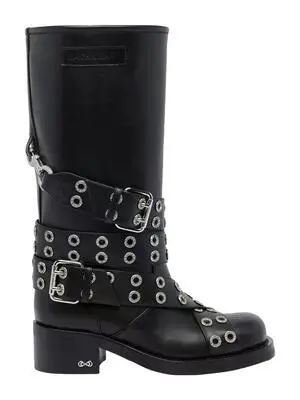 Mach & Mach 50mm Buckle Belt Biker Boots - Black
