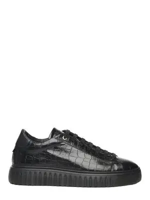 GIULIANO GALIANO Crocodile-effect Leather Sneakers - Black