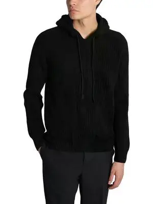 Tagliatore Hooded Ribbed Knit Sweater - Black