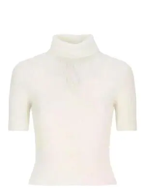 VANISÈ Ribbed Knit Turtleneck Top - White