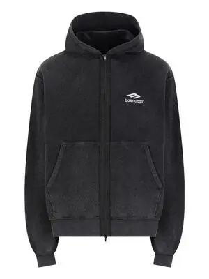 Balenciaga Logo-detail Zip-up Hoodie - Black