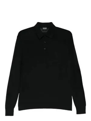 Zegna Long Sleeve Polo Shirt - Black