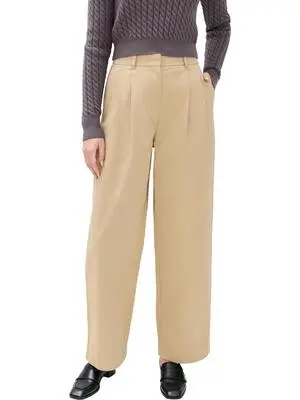 DUNST Double Pleated Wide Chino Slacks - Beige