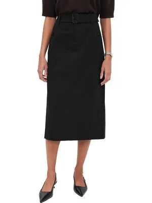 Vince Faux Leather Trim Pencil Skirt - Black