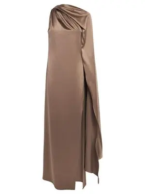 Max Mara Silk One-shoulder Maxi Dress - Brown
