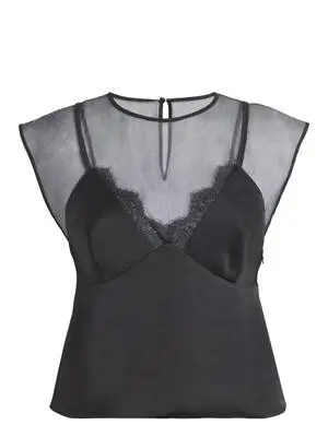 Claudie Pierlot Satin And Lace Overlay Top - Black