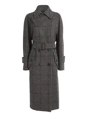 Max Mara Wool Tweed Prince Of Wales Check Overcoat - Grey