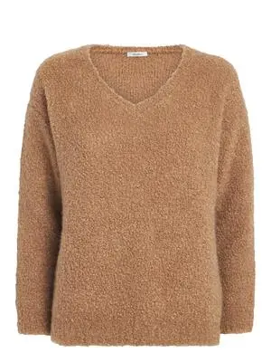 Max Mara Camel Wool-Silk Bouclé Oversized Sweater Beige