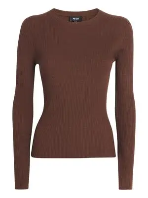 ME+EM Wool-cashmere Ribbed Long Sleeve Sweater - Brown