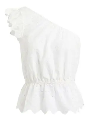 Guess One-shoulder Broderie Anglaise Top - White