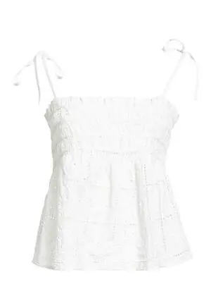 GANNI Organic Cotton Broderie Anglaise Peplum Top - White