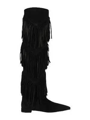 ROGER VIVIER Boots In Leather And Suede With Fringe - Black